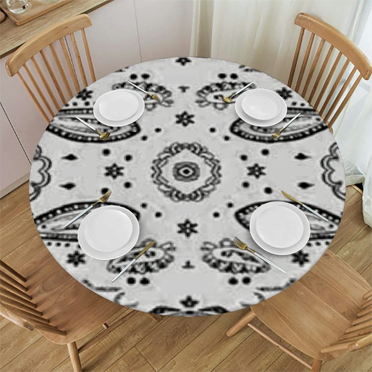 Round Tablecloth with Elastic Edge, Style Textures, for Dining Tables ...