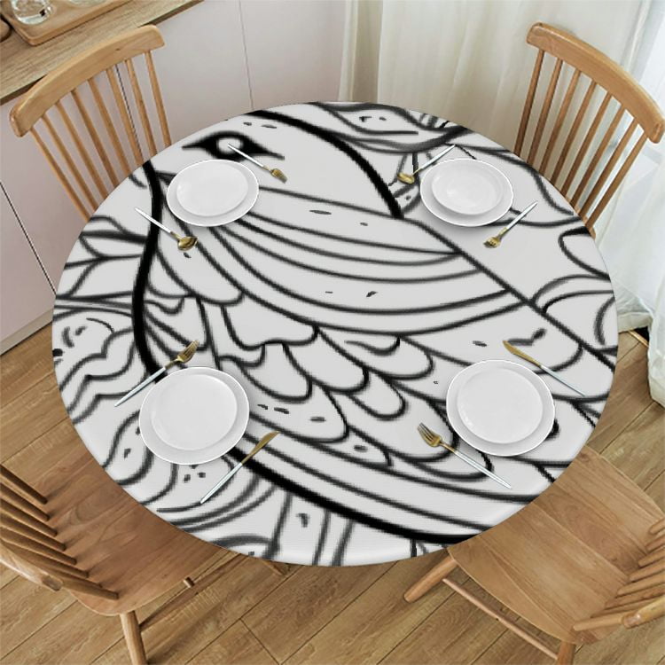 Round Tablecloth with Elastic Edge, Style Textures, for Dining Tables ...
