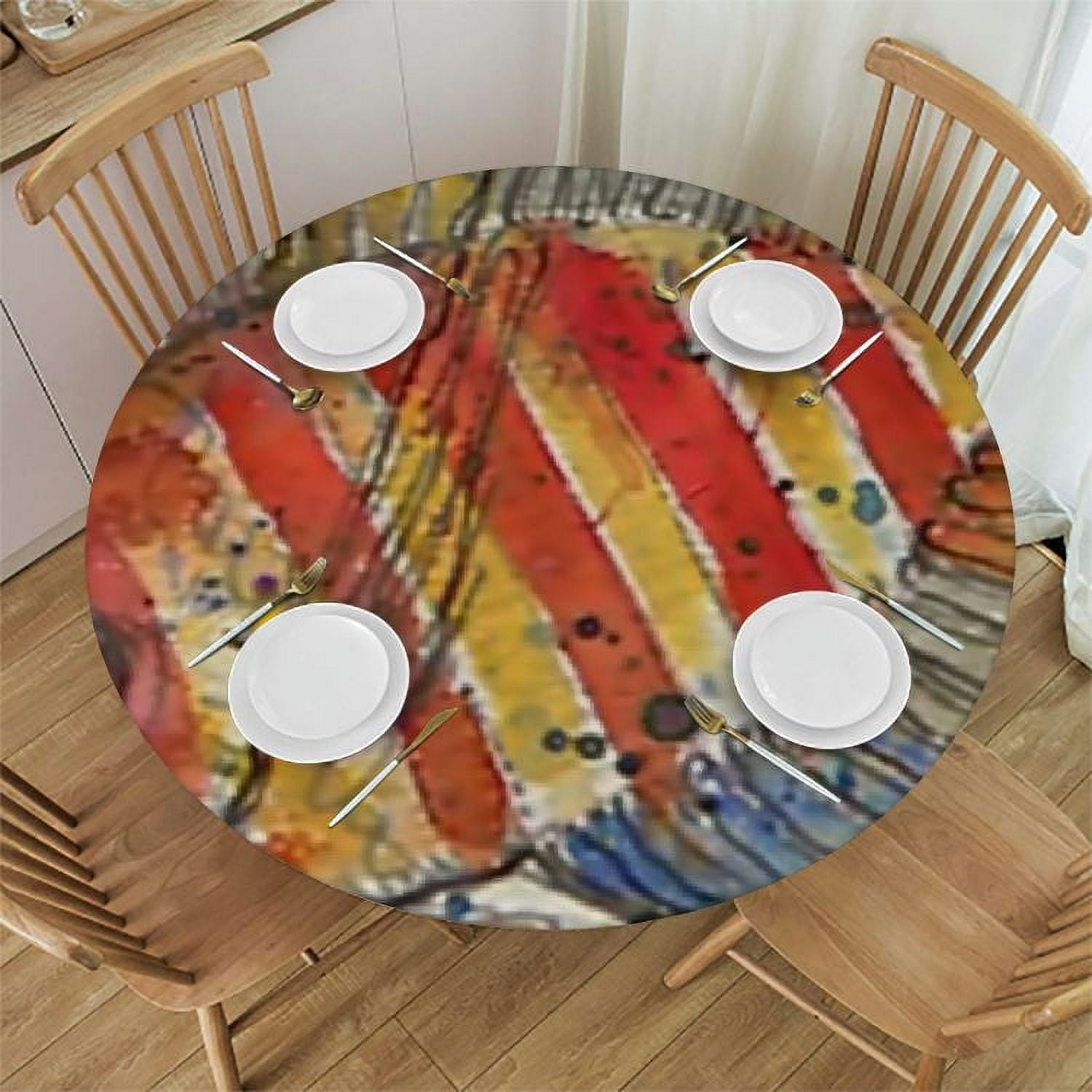 Round Tablecloth with Elastic Fitted Table Cover for 48"-56" Round ...
