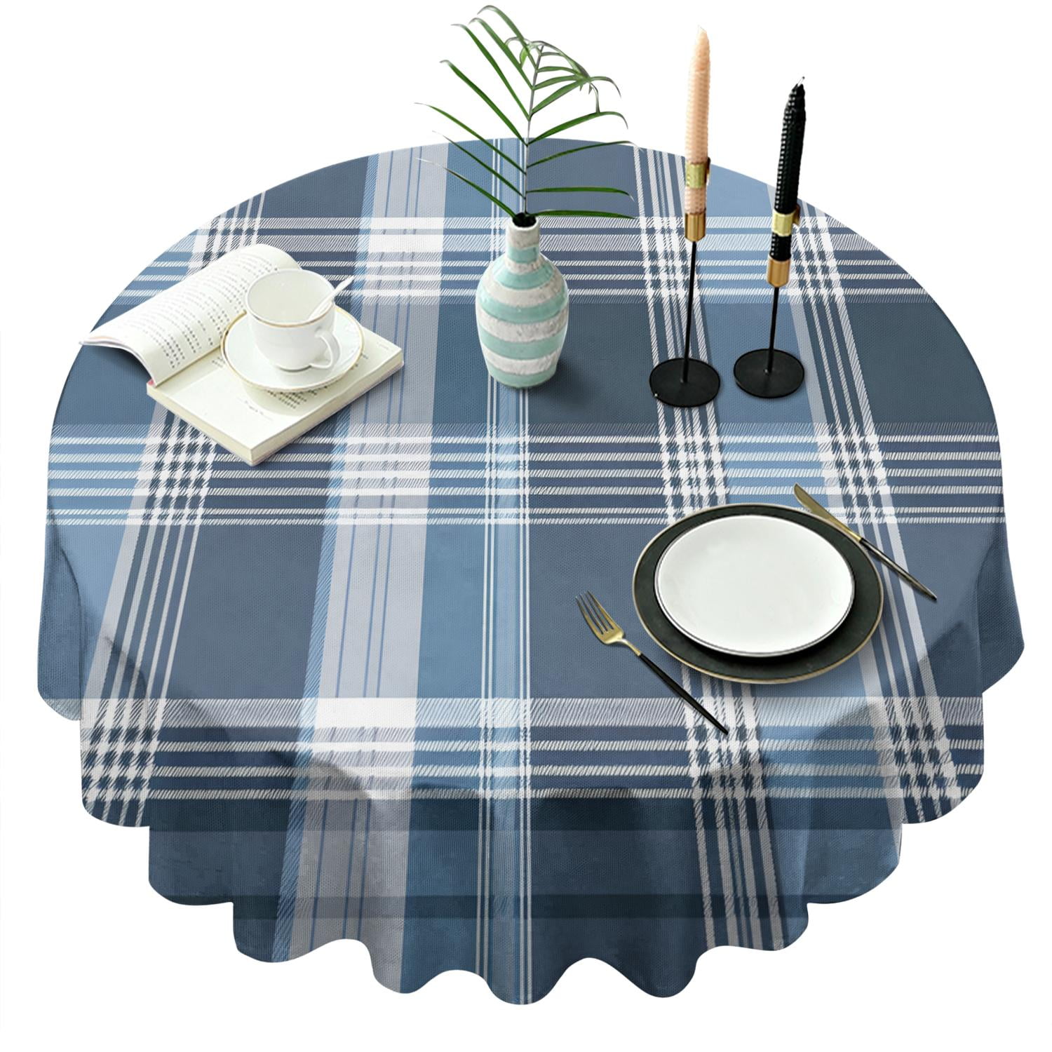 Round Tableclothes Royal Blue and White Checkered Buffalo Palid Table ...