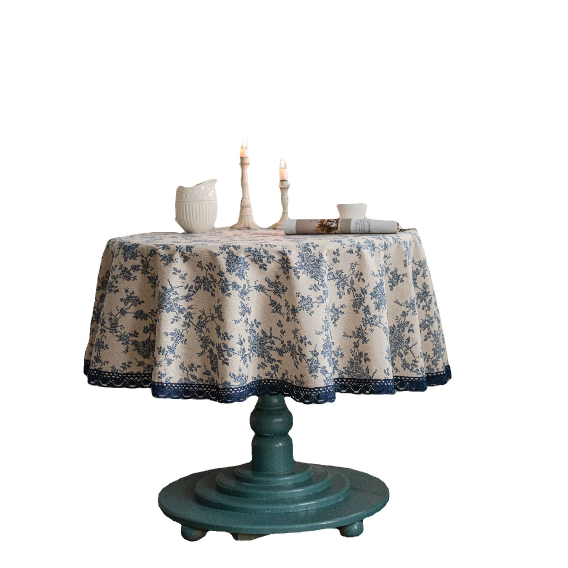 Dokiwaki 60 in x 60 in Vintage Country Rustic Cotton Linen Flower Plant ...