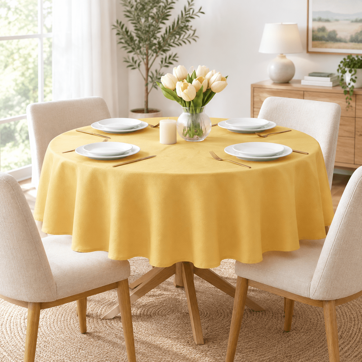 Round Tablecloths 60 Inch Slub Textured Waterproof 2-pack - Walmart.com