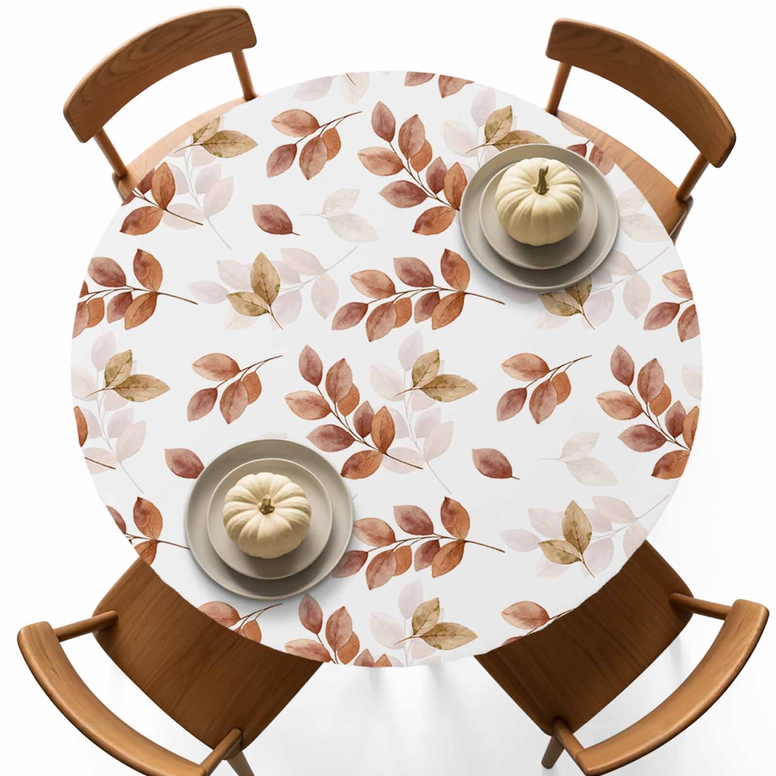 Round Tablecloths with Elastic Edged Fall Orange Maple Leaf Seamless ...