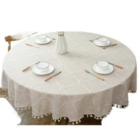 Heavy Weight Cotton Linen Tablecloth, Plaid Tassel Round Table Cover ...
