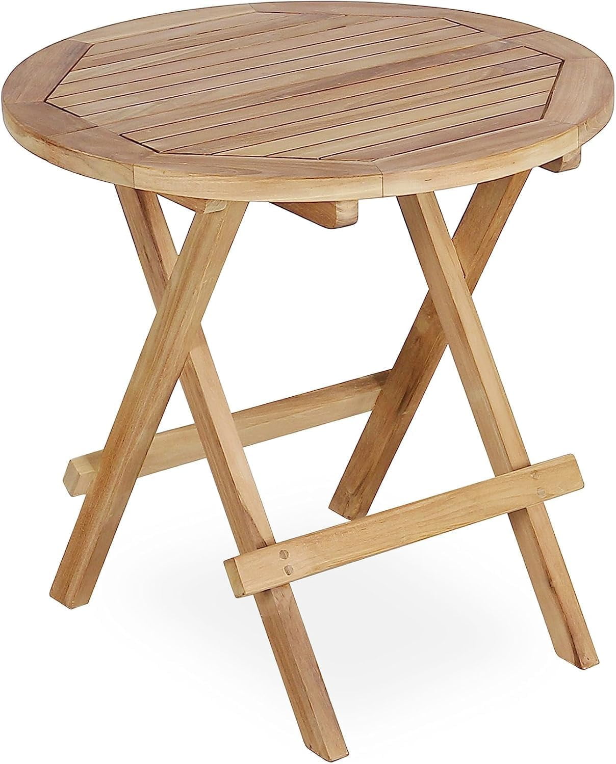 Round Teak Patio Folding Side Table, Weatherproof Lightweight Picnic ...