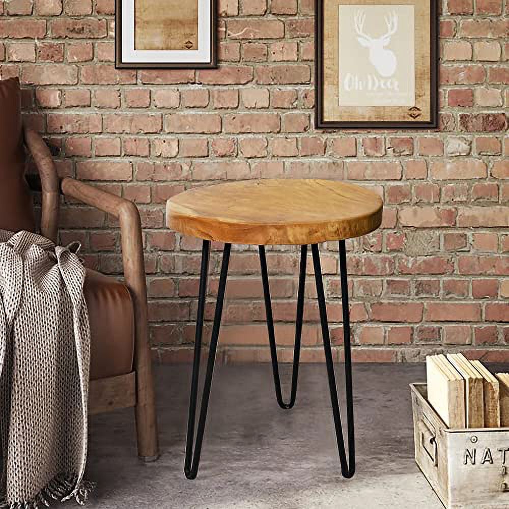 Round Teak Wood Side Table 15" x 15" x 20.4" H Accent Vintage Wooden ...