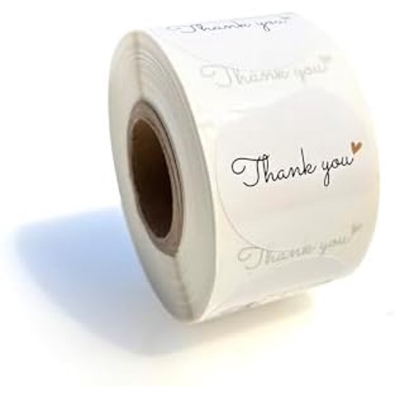 Round Thank You roll White Gold Heart 1.5 inch 500 Labels$$Office ...