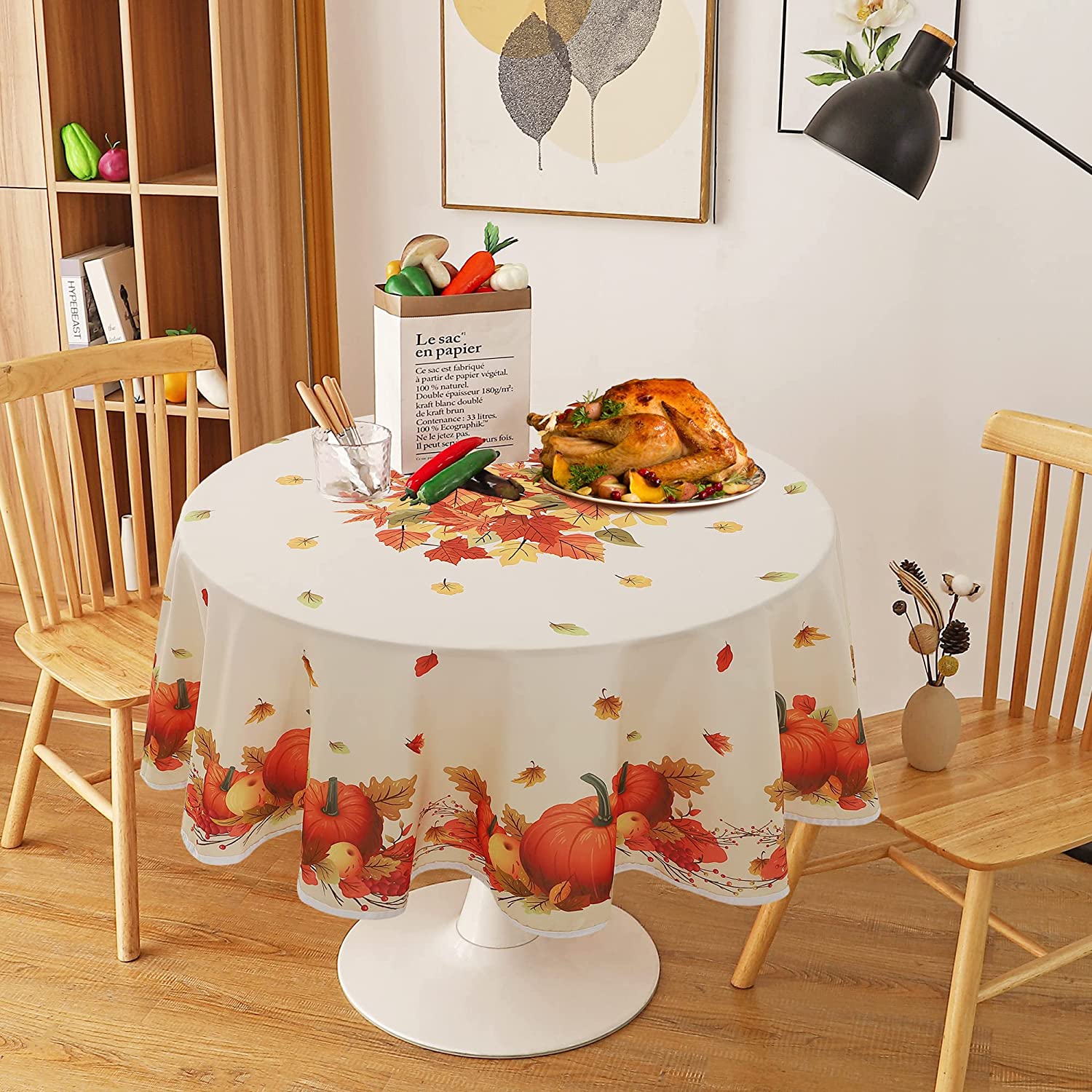 Round Thanksgiving Tablecloth - Waterproof and Washable Tablecloth Fall ...