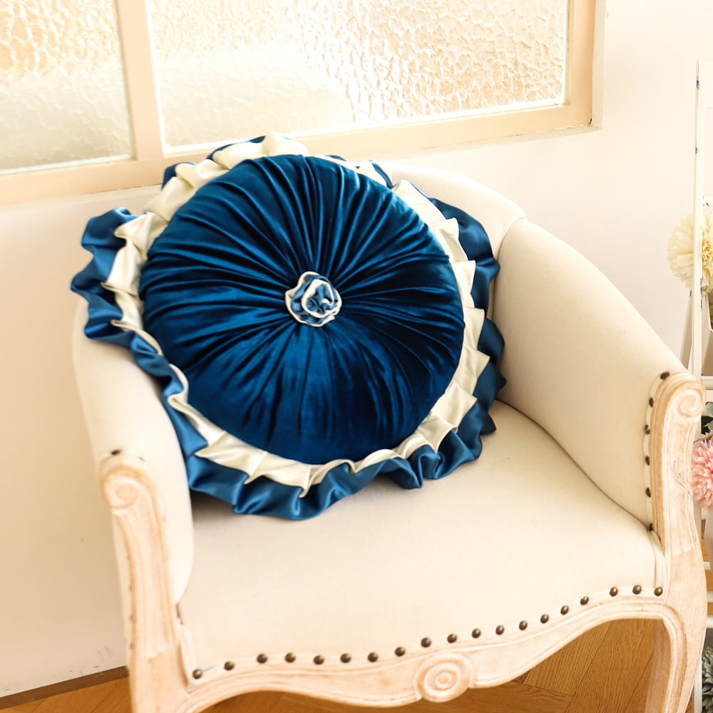 Round Throw Pillow Decorative, 18" Round Velvet Floor Pillows, Ruffled ...