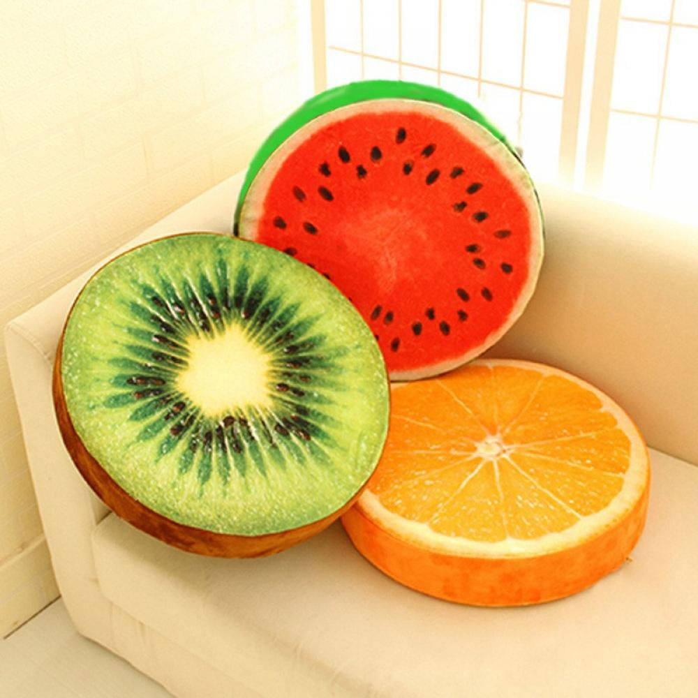 Round Throw Pillows,3D Print Decorative Plush Funny Fruit Stuffed ...