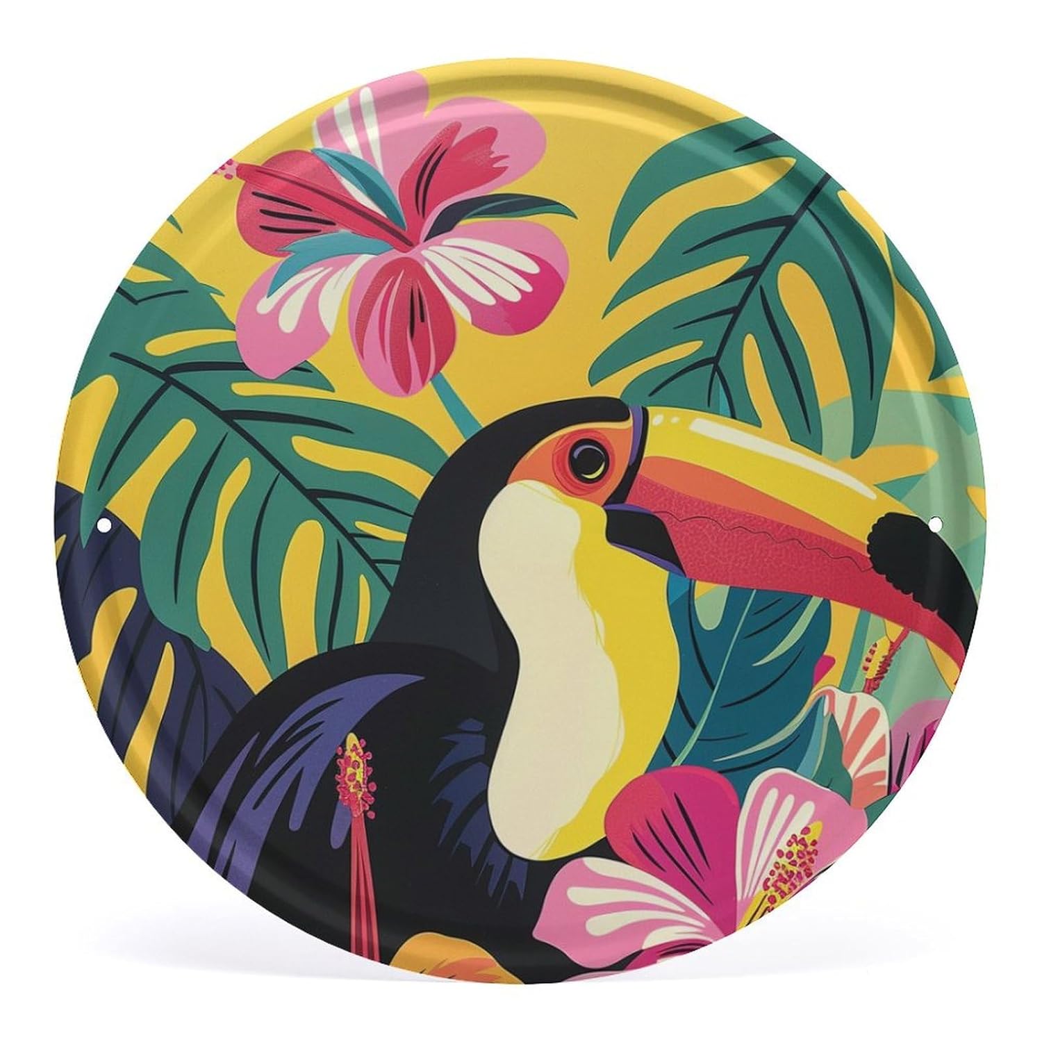 Round Tin Sign Beautiful Tropical Birds Painting Art Metal Poster ...