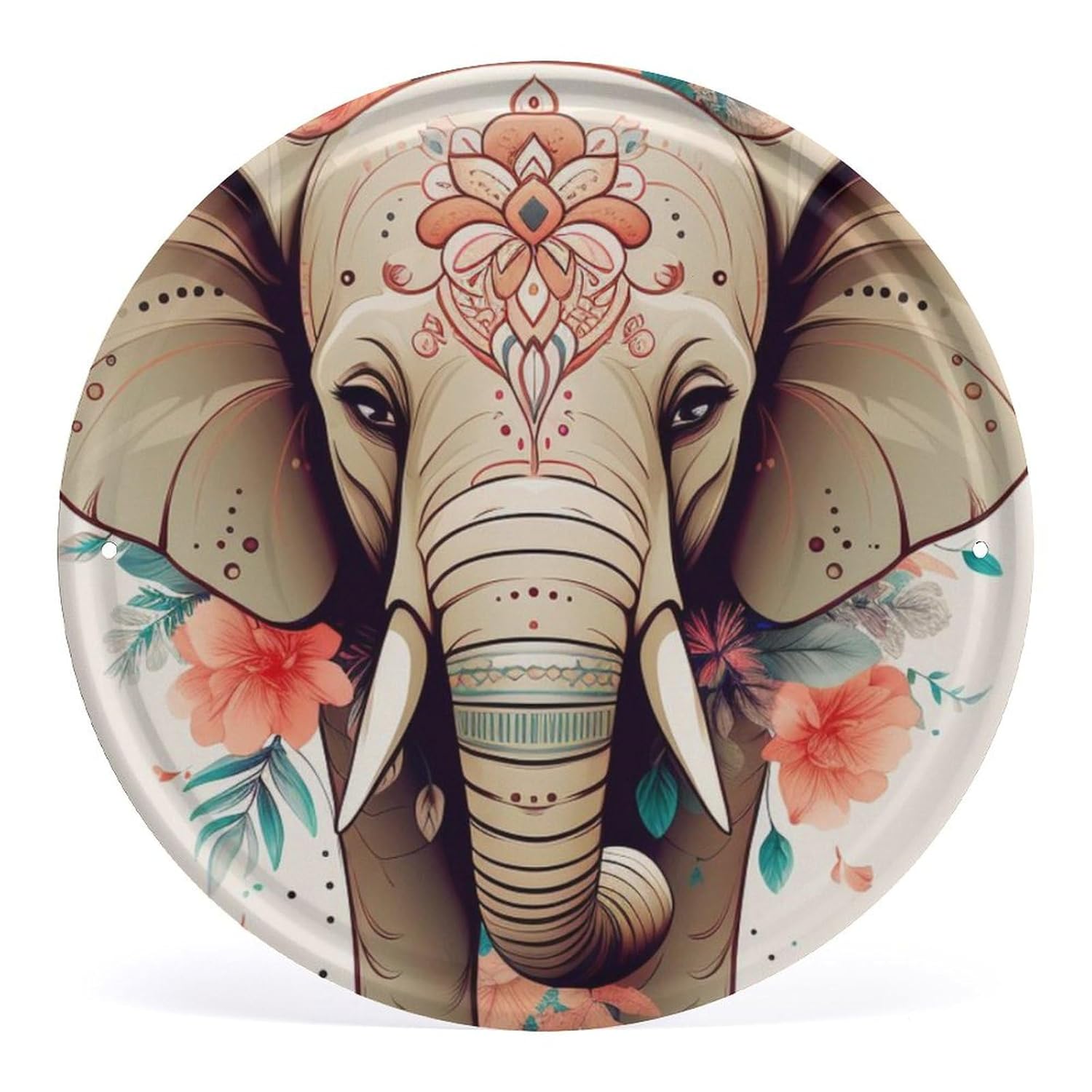 Round Tin Sign Cute Boho Elephant Metal Poster Plaque Baby Elephant ...