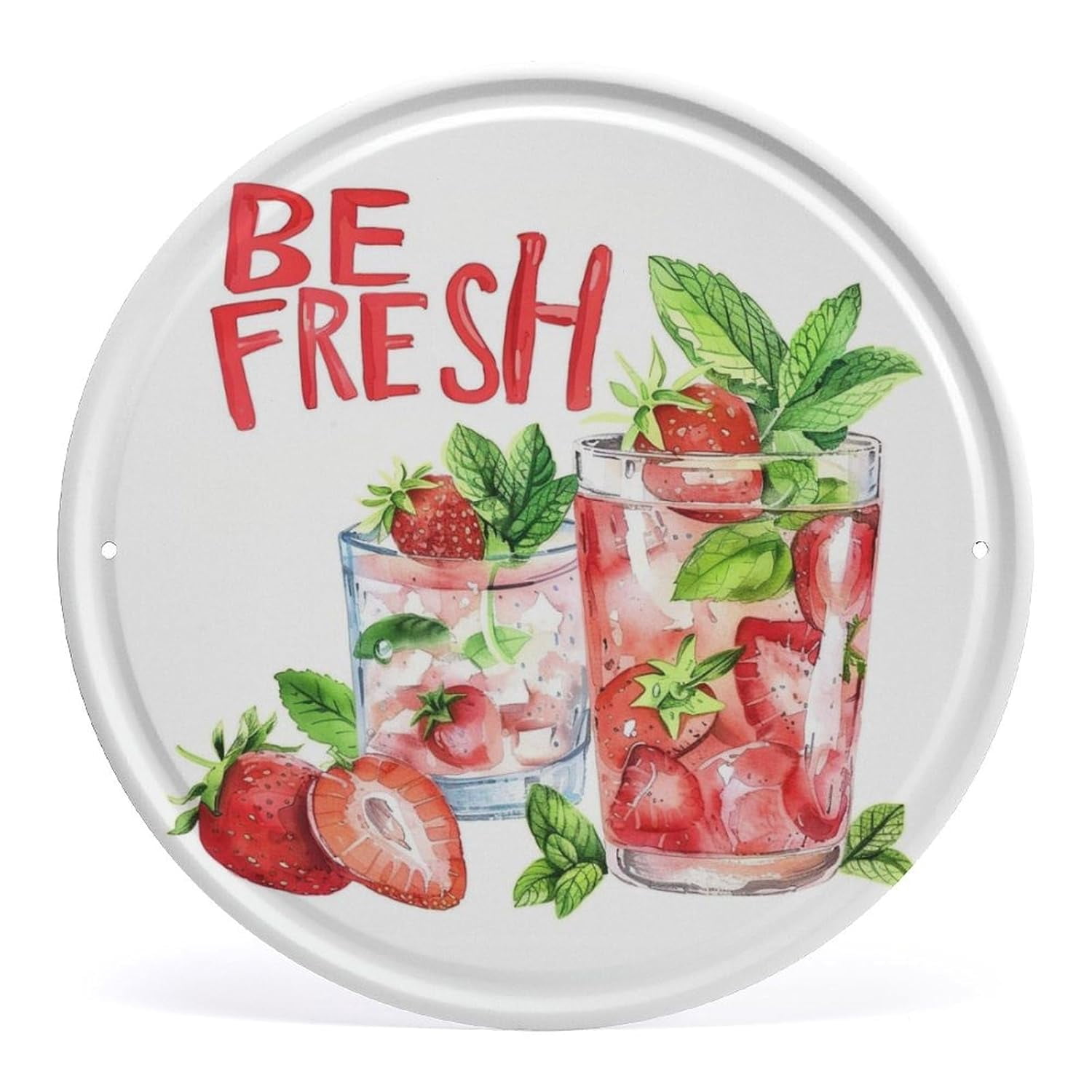 Round Tin Sign Cute Pink Strawberry Aluminum Metal Signs Strawberry ...