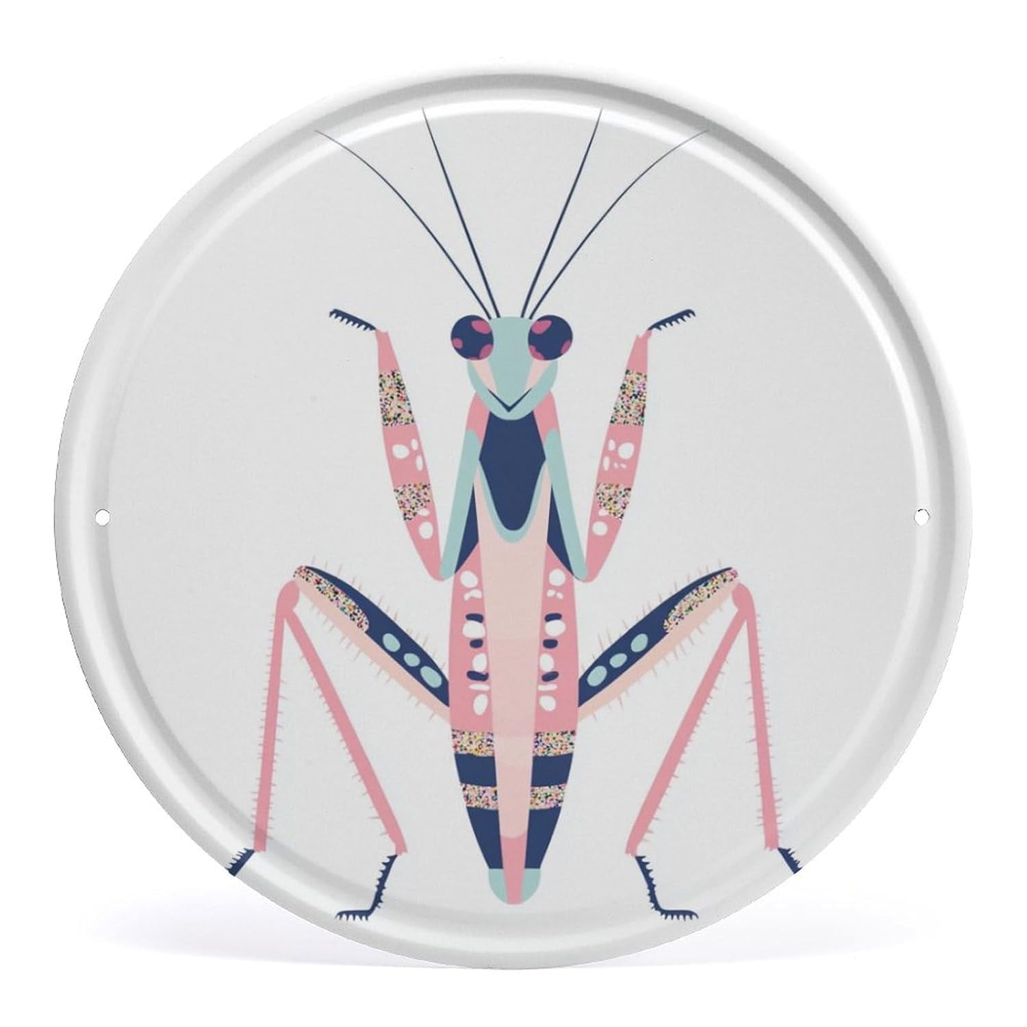 Round Tin Sign Cute Praying Mantis Retro Metal Tin Sign Winter Holiday ...