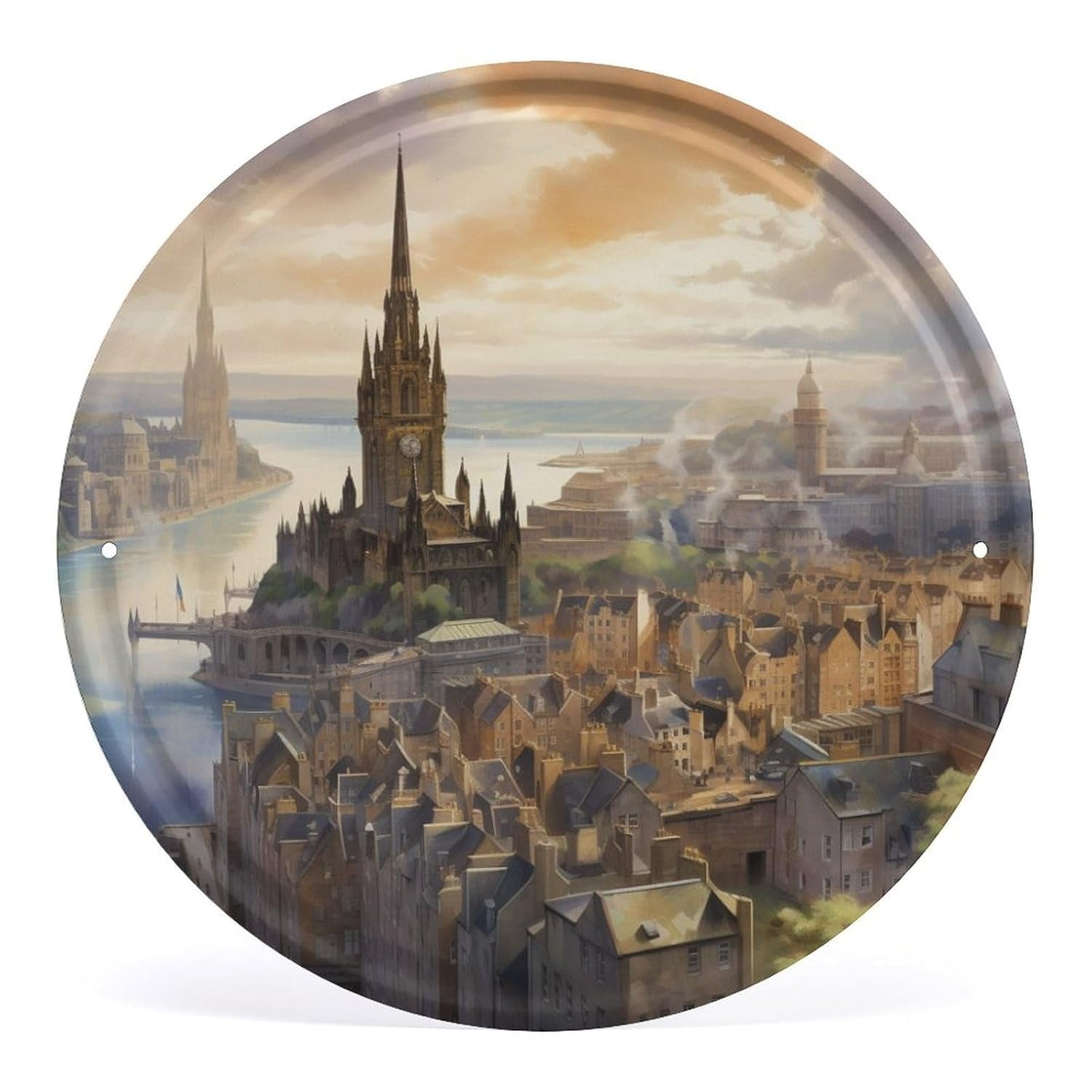 Round Tin Sign Edinburgh Cityscapes Metal Retro Decor Vintage Tin Sign ...