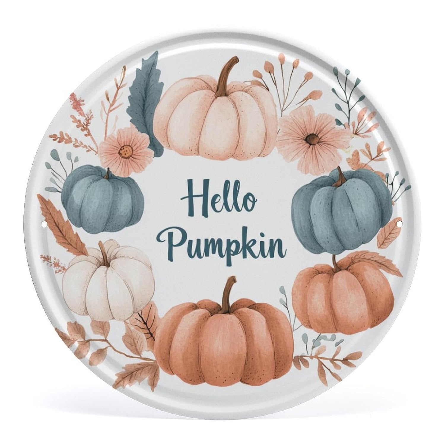 Round Tin Sign Fall Pumpkins Hello Pumpkin Vintage Retro Decorative ...