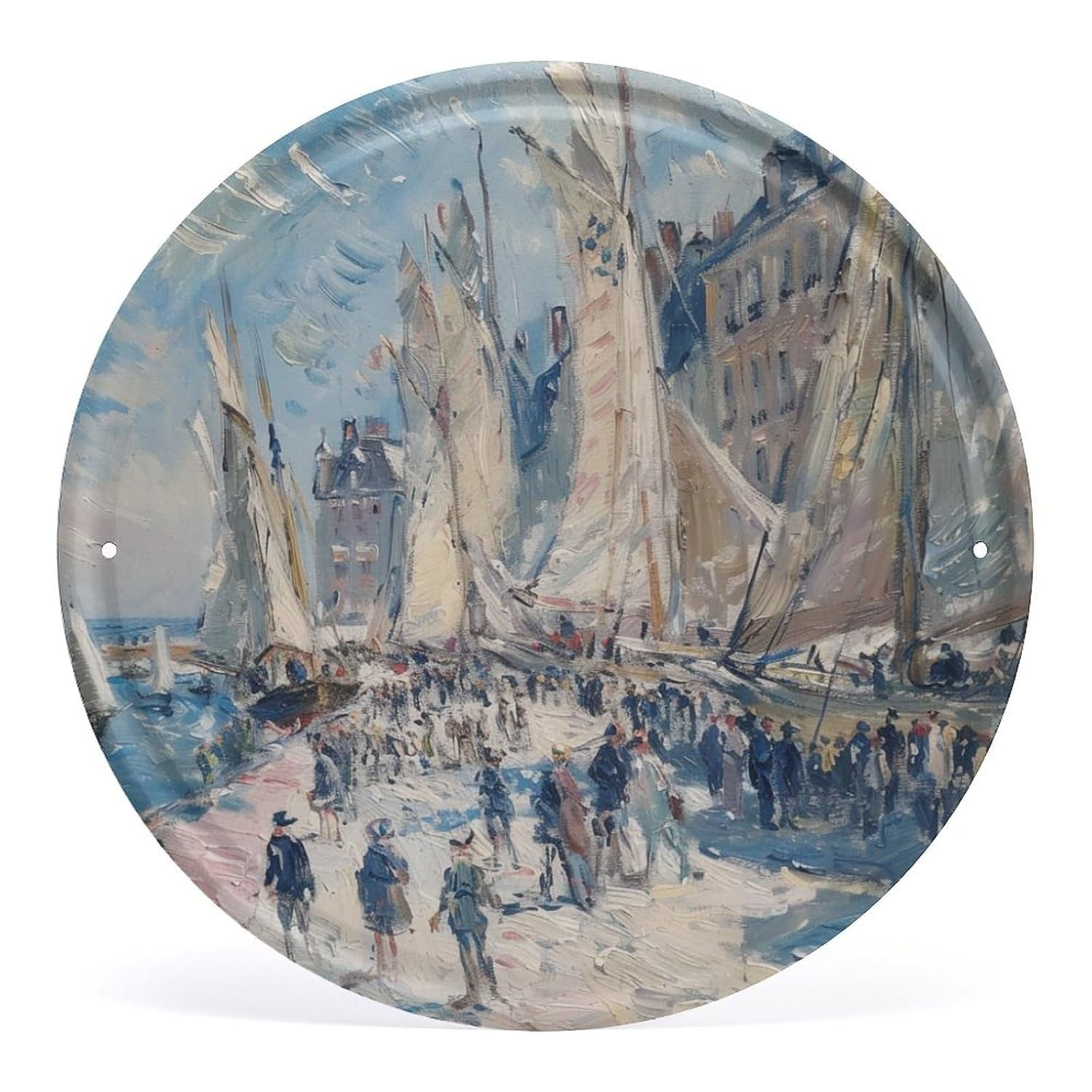 Round Tin Sign Fishing Boats Leaving The Harbor Retro Sign Vintage ...