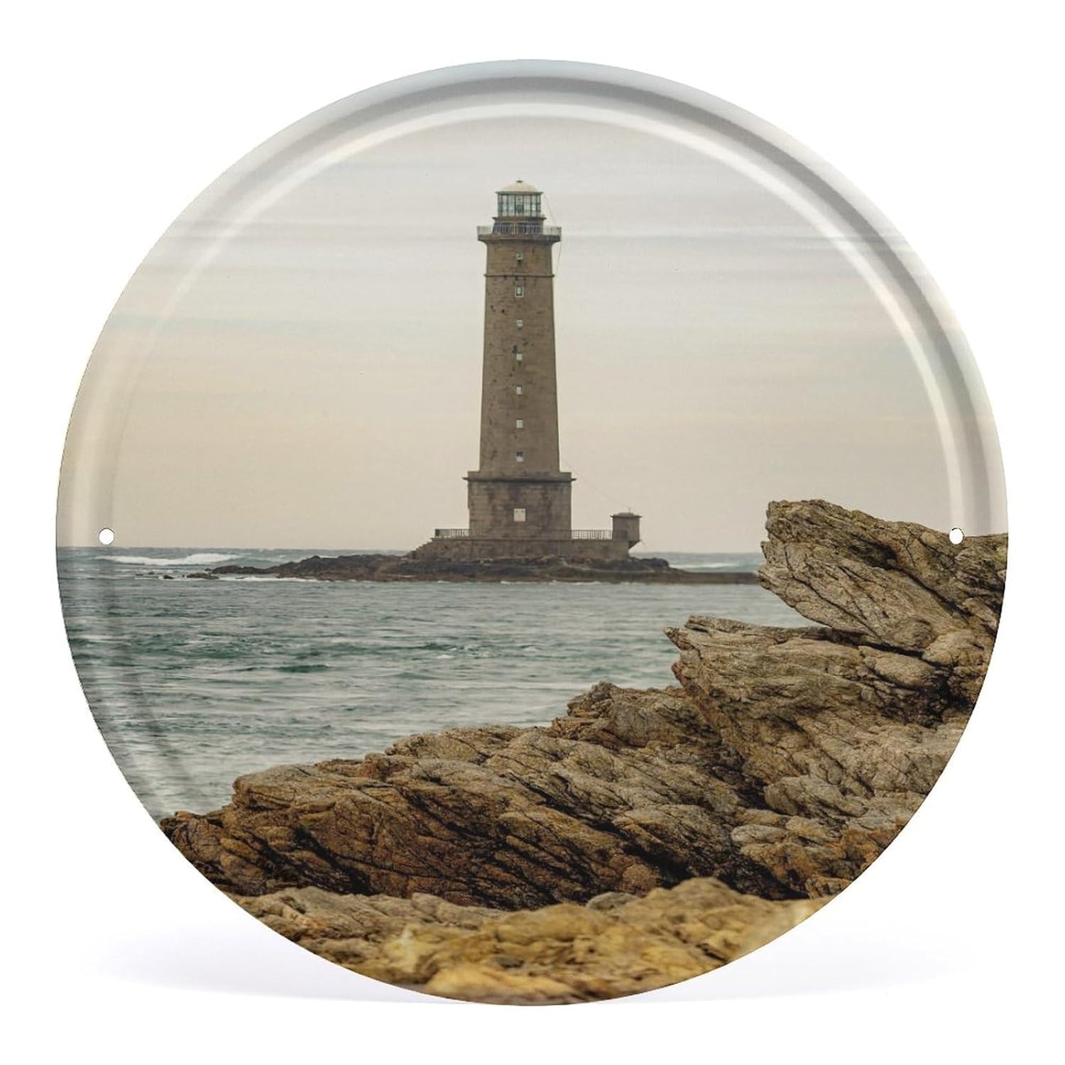 Round Tin Sign Nature Landscape Tin Signs Retro Lighthouse Garage Art ...