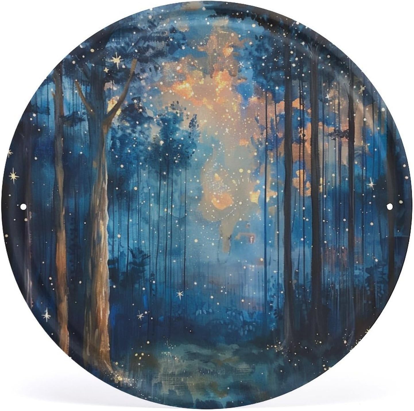 Round Tin Sign Night Forest Tin Sign Retro Metal Sign Magical Star ...