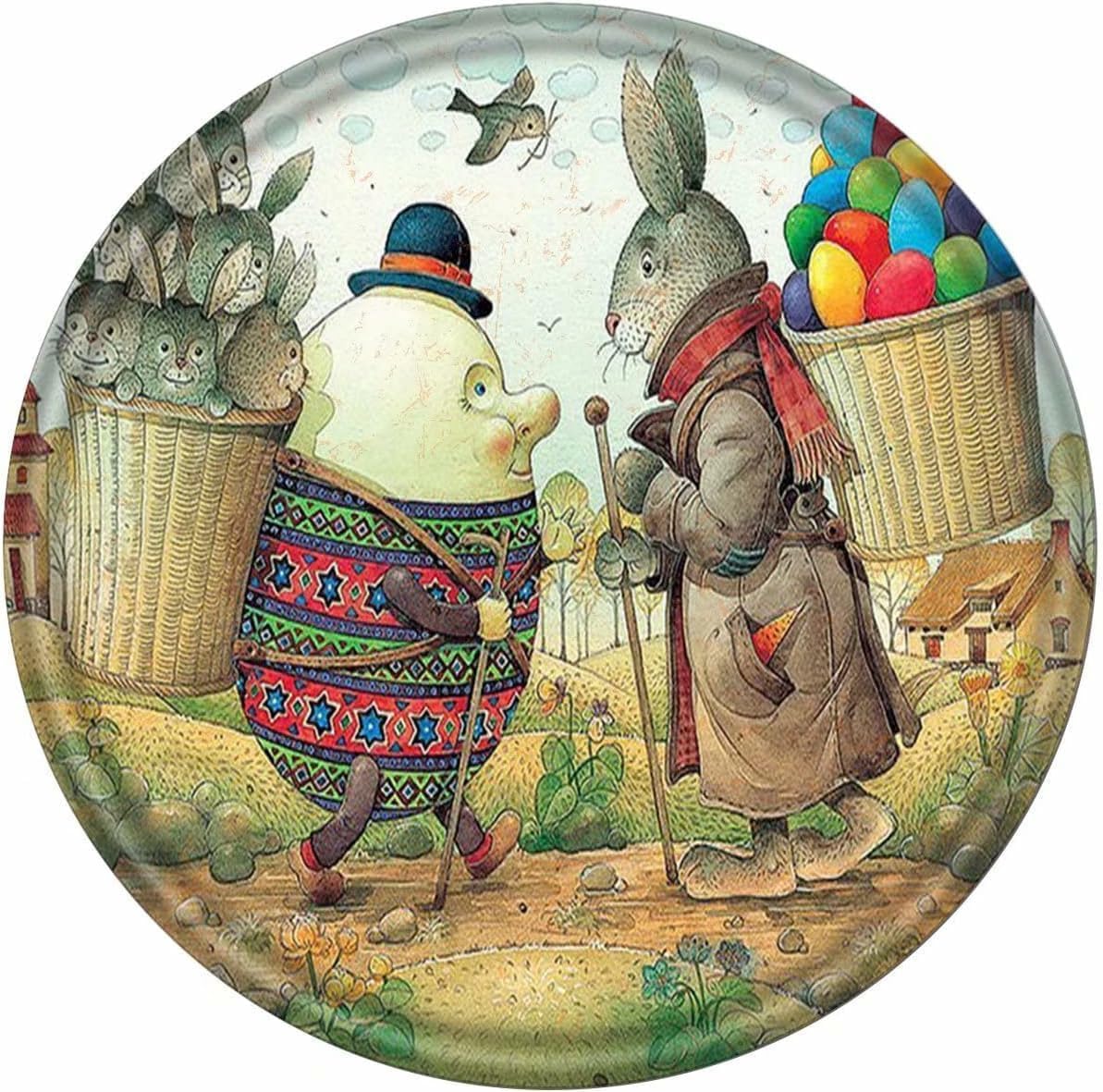 Round Tin Sign Rustic Wall Decoreaster Bunny Eggs Retro Tin Signs ...