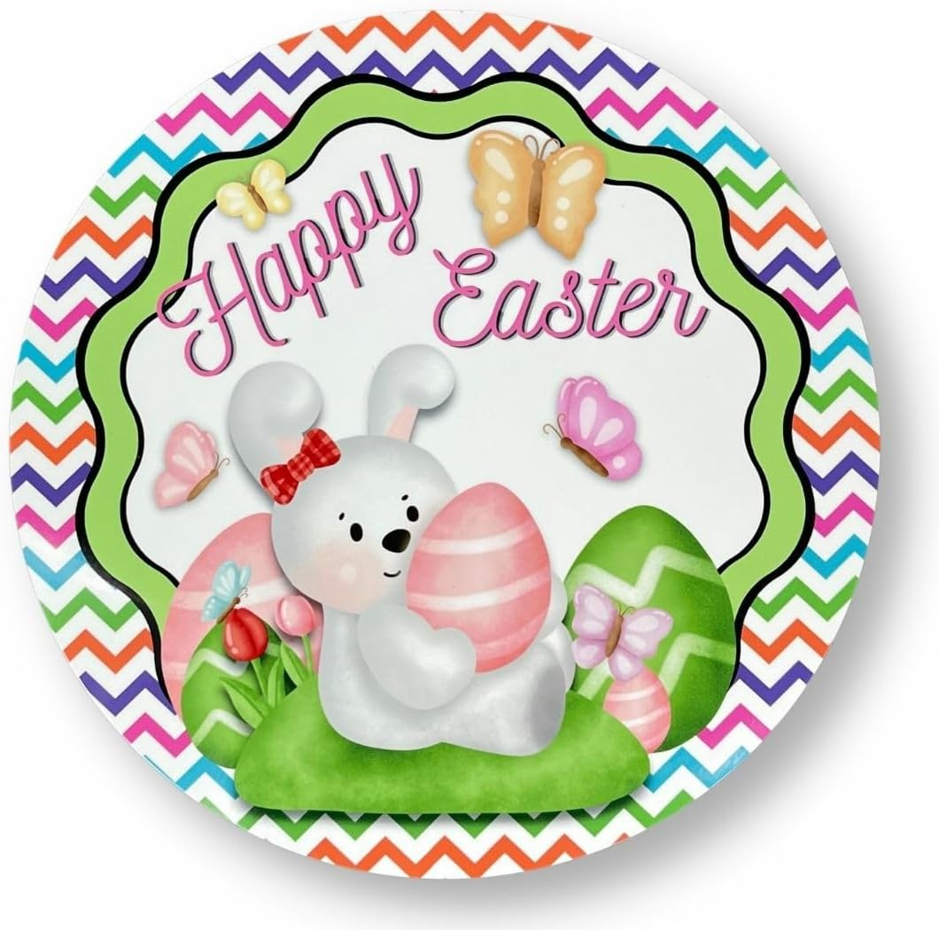 Round Tin Sign Rustic Wall Decorhappy Easter Bunny Retro Tin Signs ...