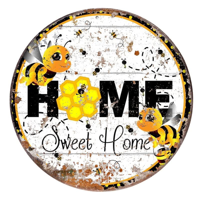 Round Tin Sign Rustic Wall Decorwreath Sign Bee Sweet Home Metal Sign ...