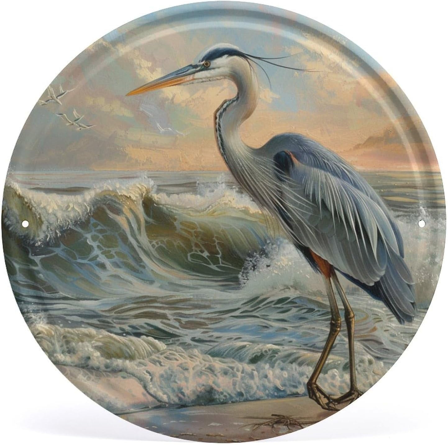 Round Tin Sign Wildlife Lover Novelty Metal Sign Retro Wall Decor Blue ...