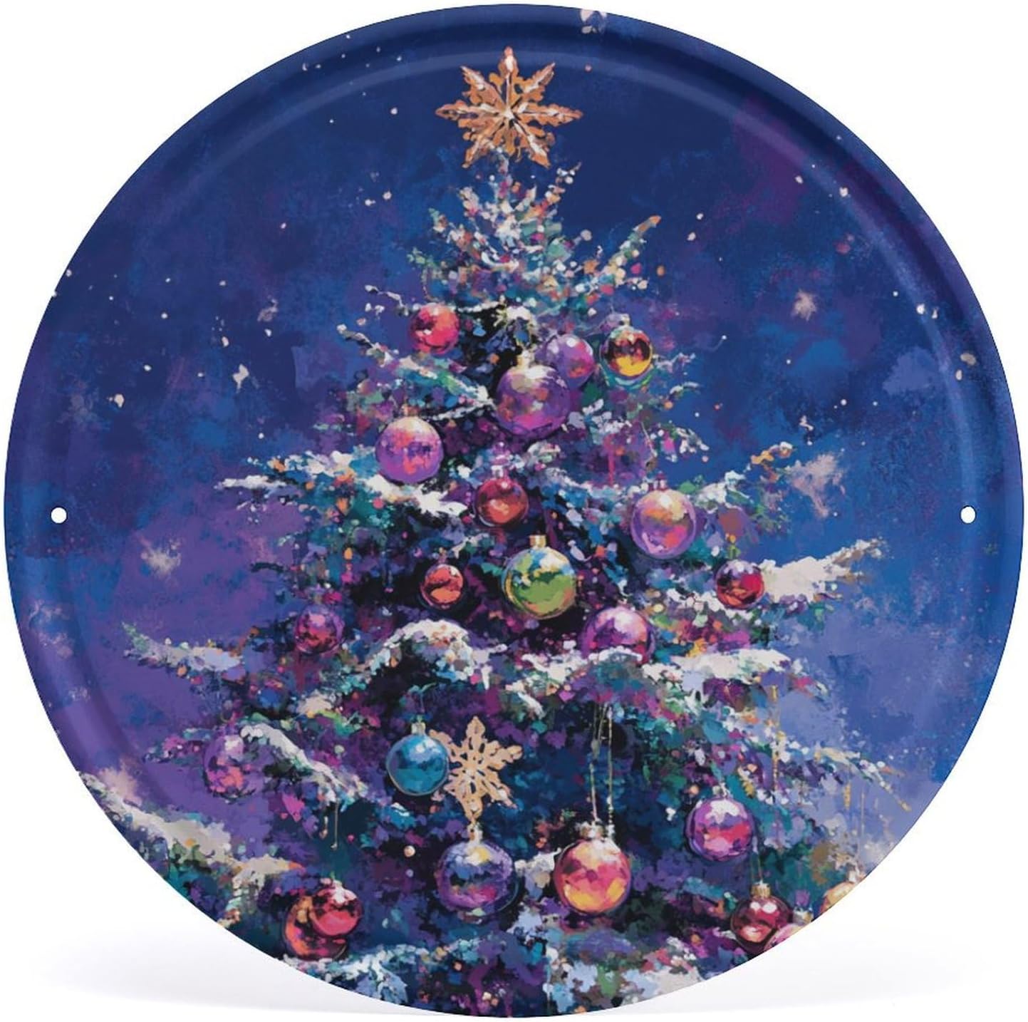Round Tin Sign Xmas Snowflakes Retro Metal Tin Sign Beautiful Christmas ...