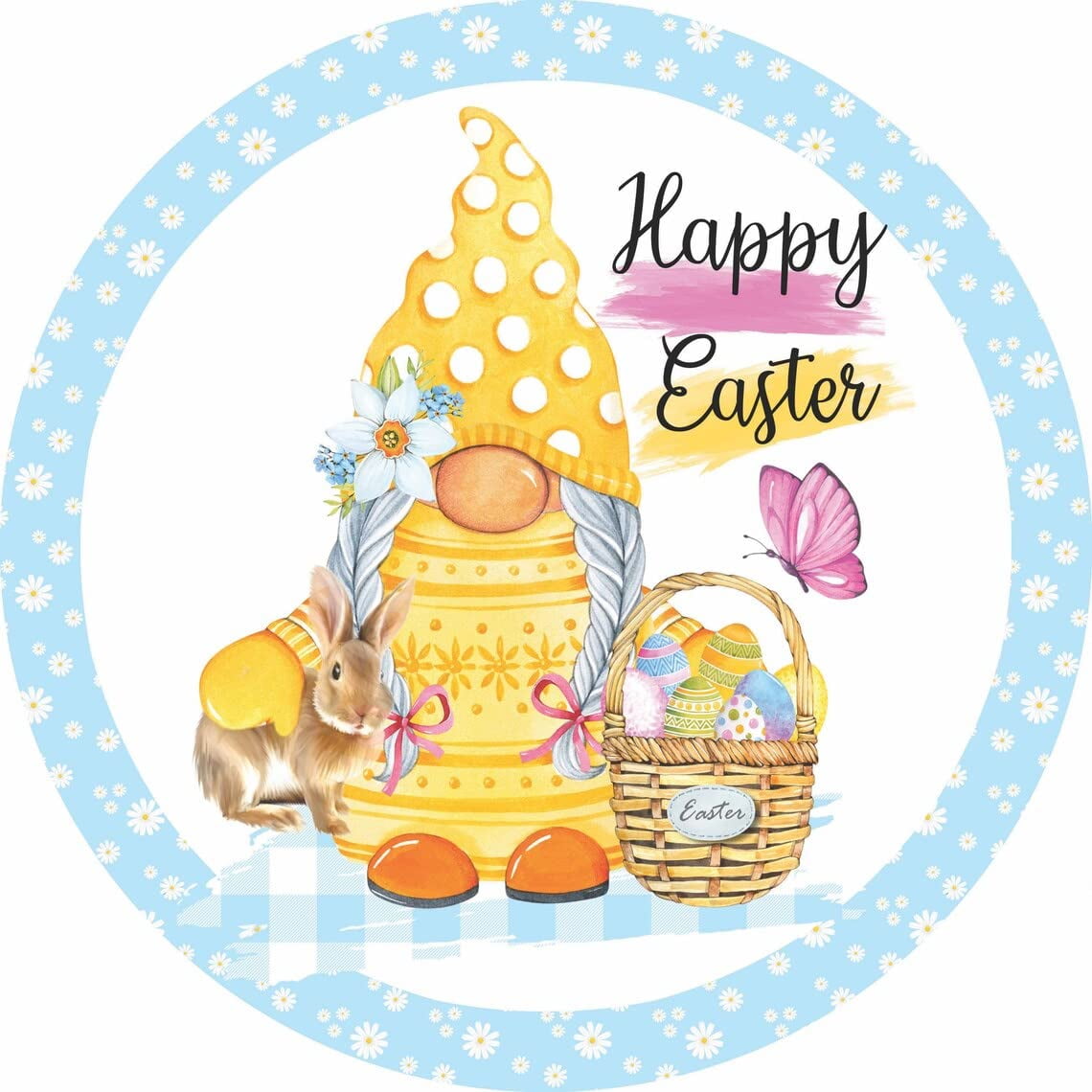 Round Tin Signs Spring Sign Metal Wreath Sign Wreath Attachment Gnome ...