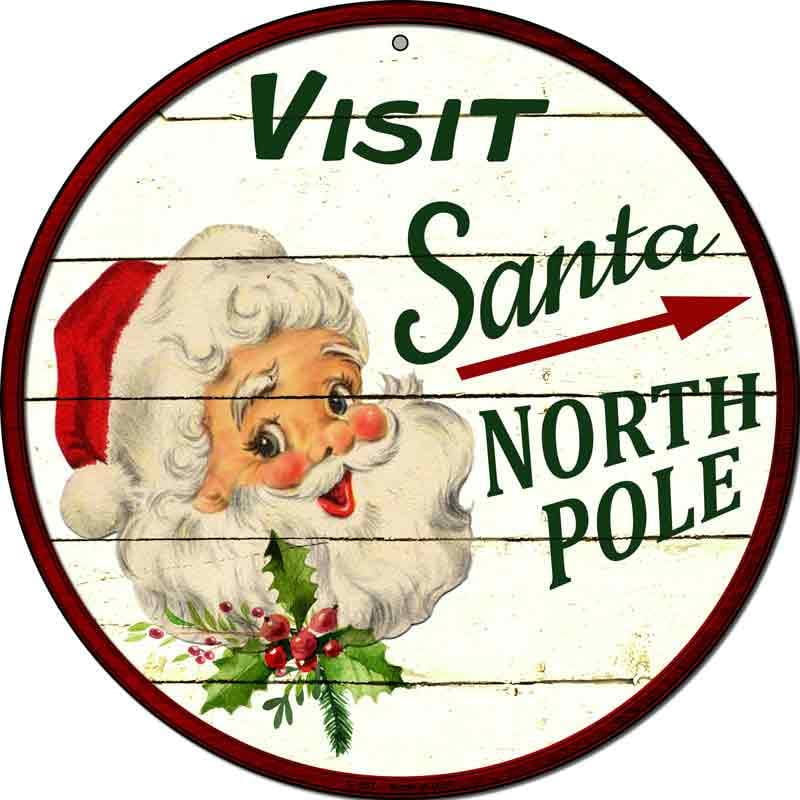 Round Tin Signs Visit Santa Novelty Metal Circular Sign Vintage Tin ...
