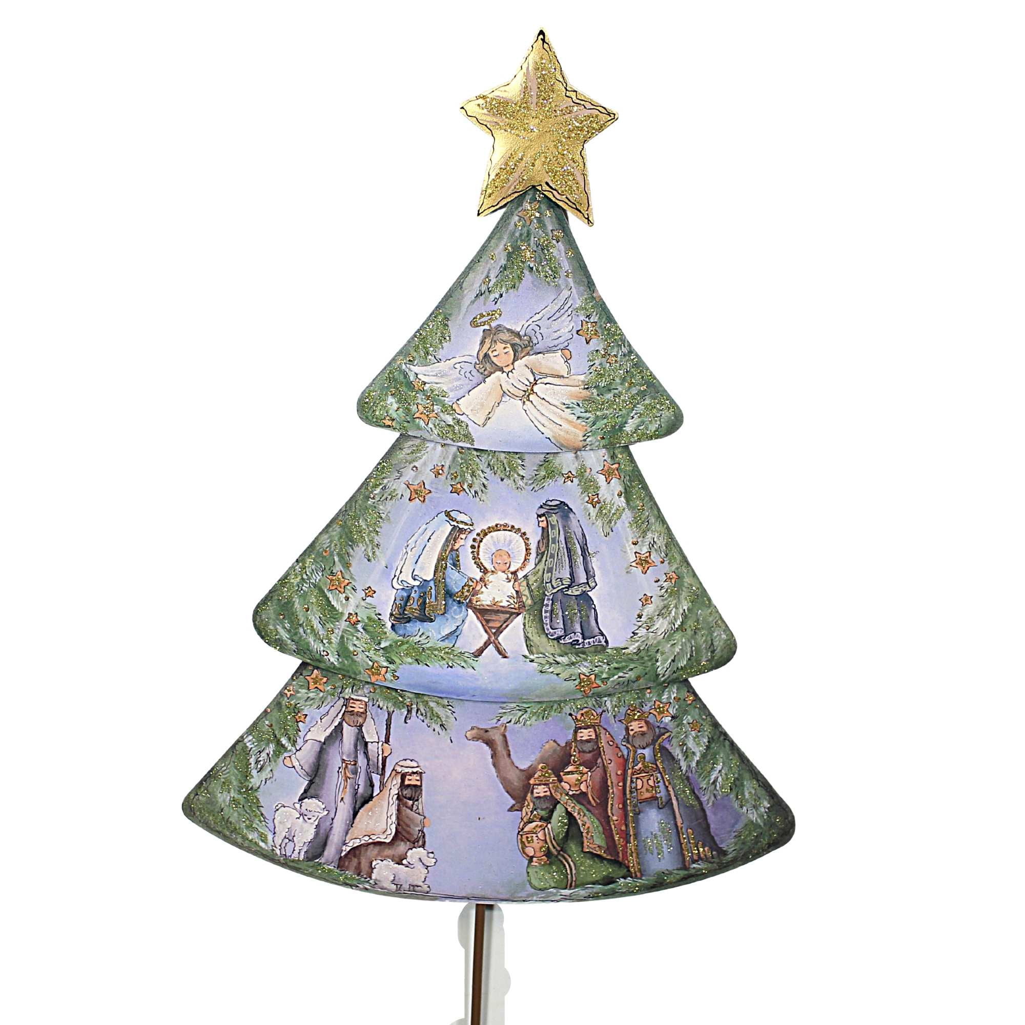 Round Top Collection Nativity Tree Metal Holly Christmas Baby Jesus ...