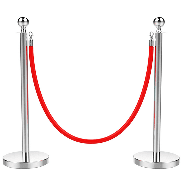 Round Top Stainless Plated Stanchions, Set of 2 Pcs with 1 of 6.5ft Red ...
