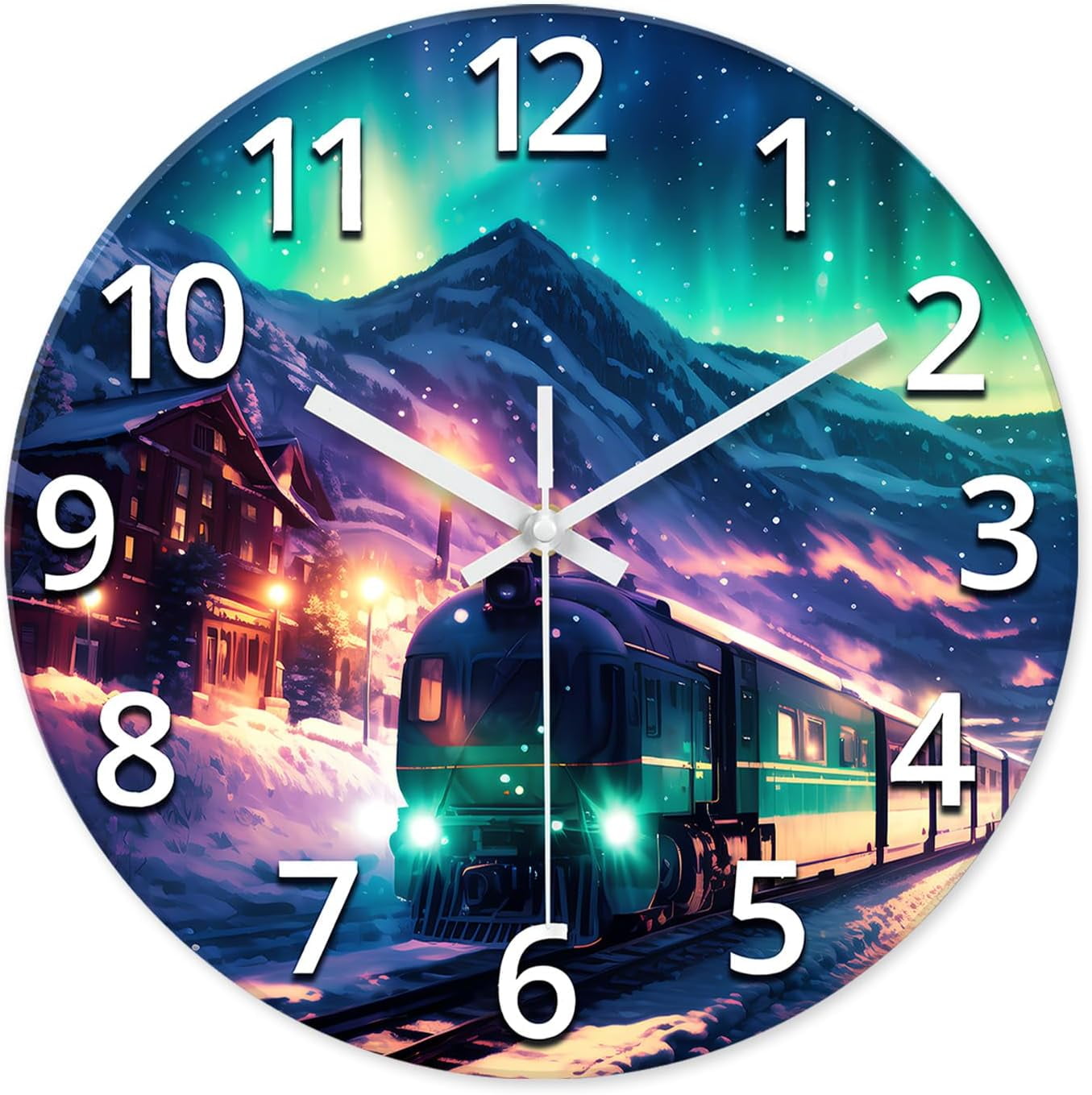 Round Train Clocks Battery Operated 14 Inch Modern Teal Analog Wall ...