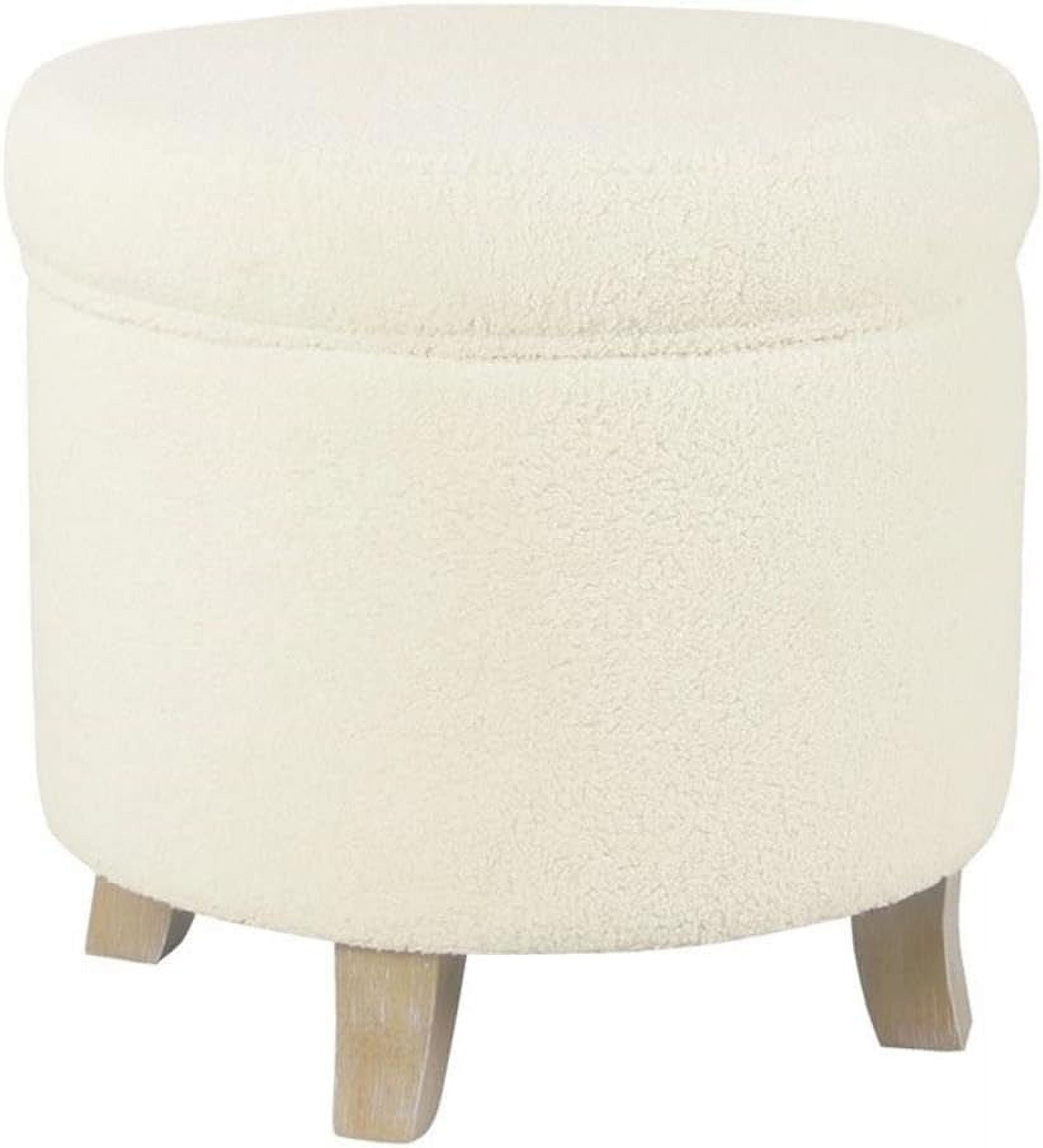 Round Transitional Faux Sheepskin Fabric Storage Ottoman Home Décor ...