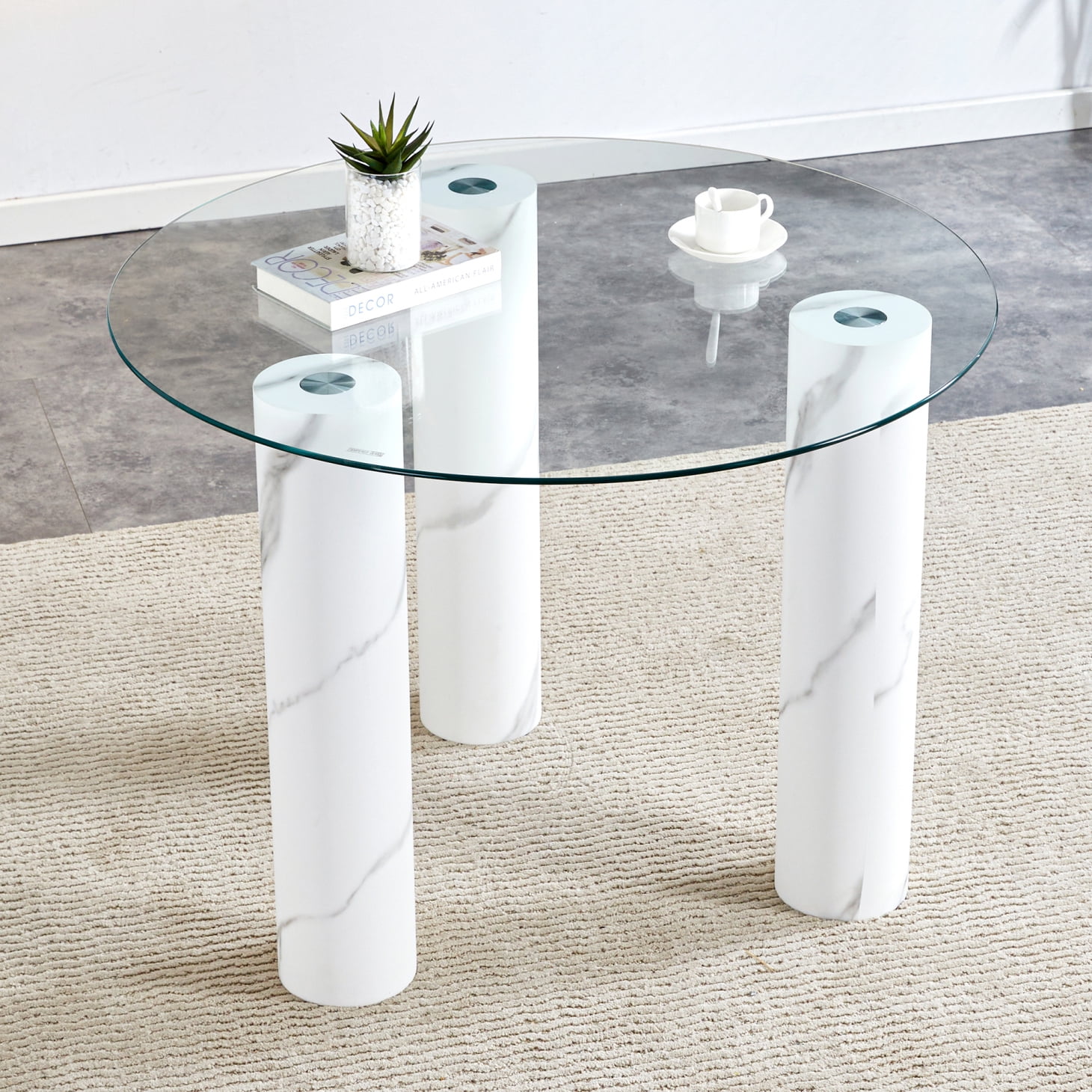 Round Transparent Dining Table, 40" Kitchen Table with Tempered Glass ...