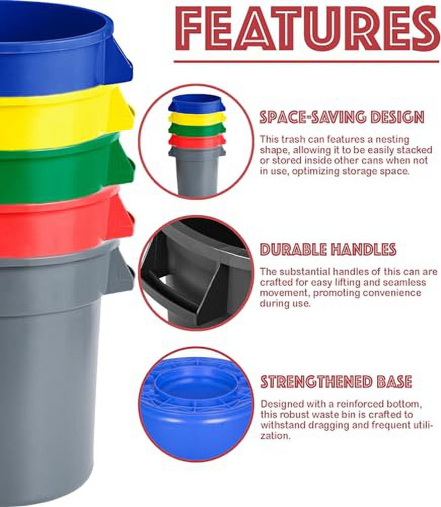 Round Trash bin Lid and Dolly Garbage can Outdoor Heavy Duty Trash can ...