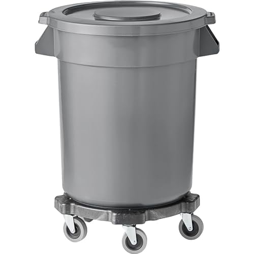 Round Trash bin Lid and Dolly Garbage can Outdoor Heavy Duty Trash can ...