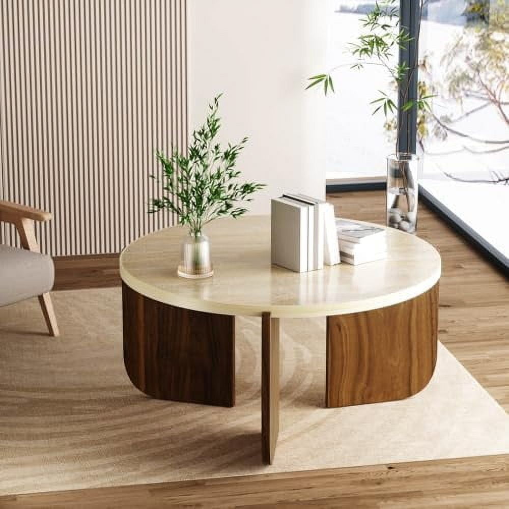 Round Travertine Texture Coffee Table, 28 inch Stone Coffee Table ...