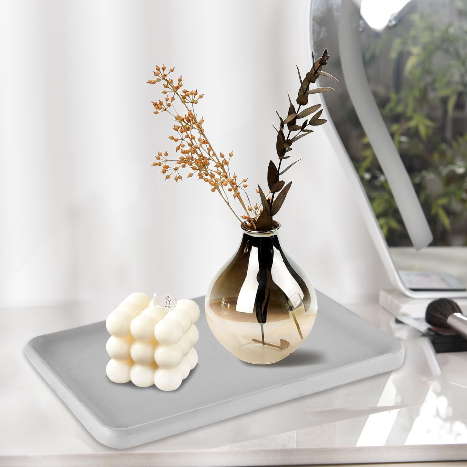 Round Tray for Coffee Table Decor-Concrete Decorative Tray for Home ...