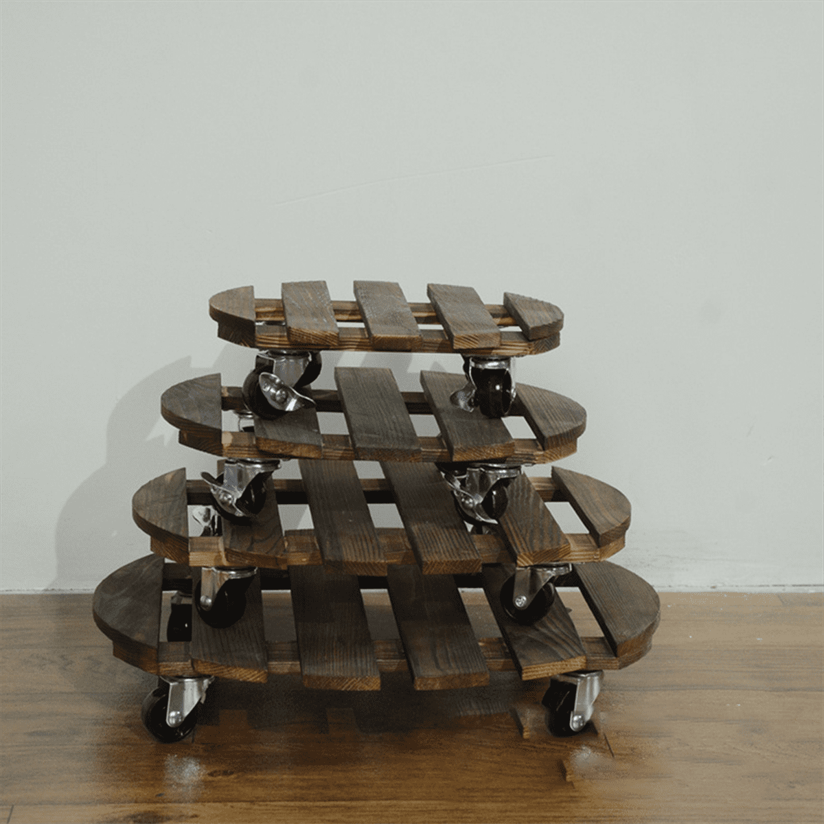 Round Universal Wheel Flower Pot Wooden Stand Flower Pot Base with ...