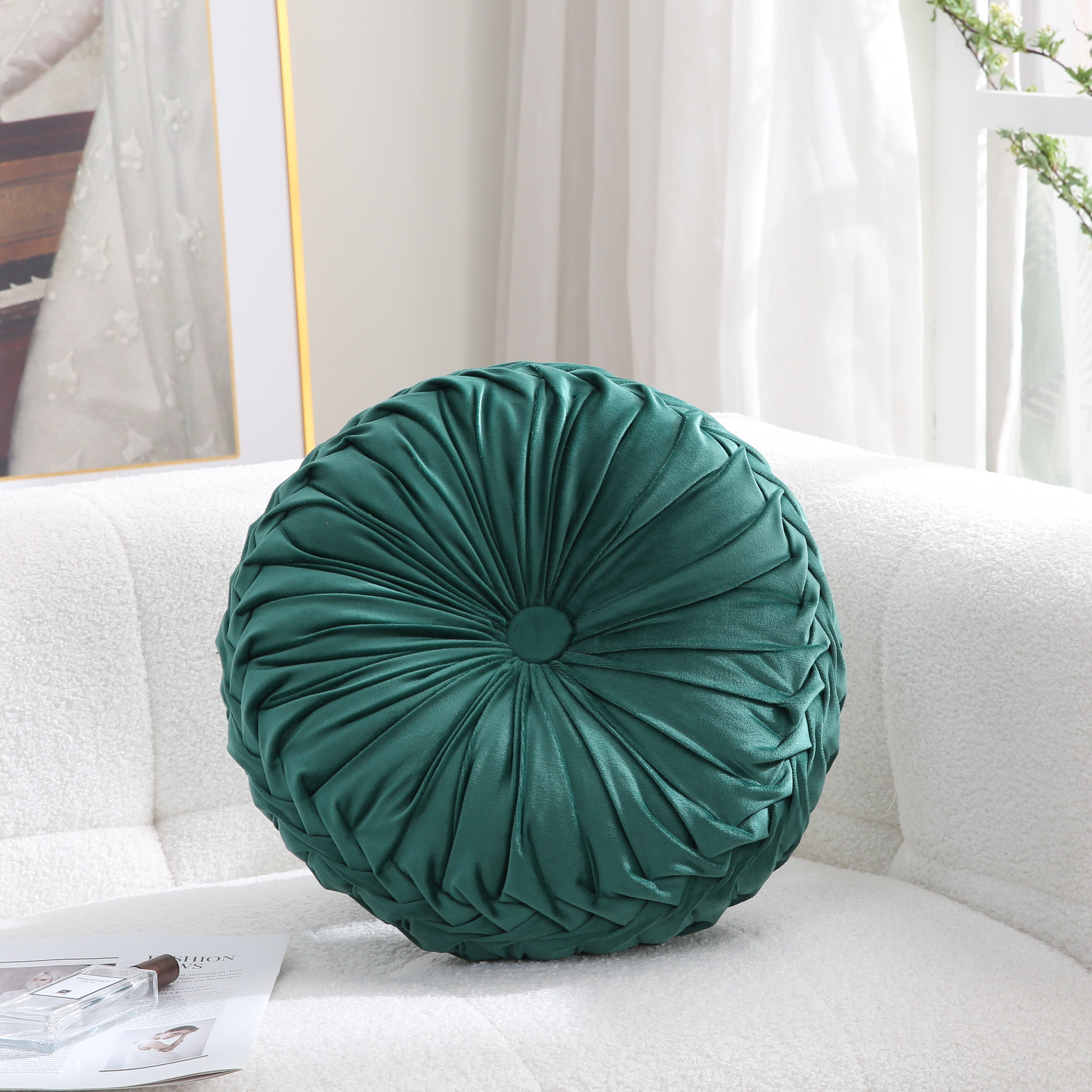 Round Velvet Decorative Pillow for Couch 15-Inch (Green) - Walmart.com
