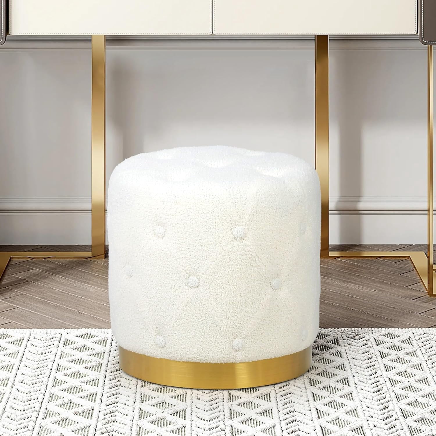 Round Velvet Ottoman Vanity Footrest Stool Gold Plating Base - Walmart.com