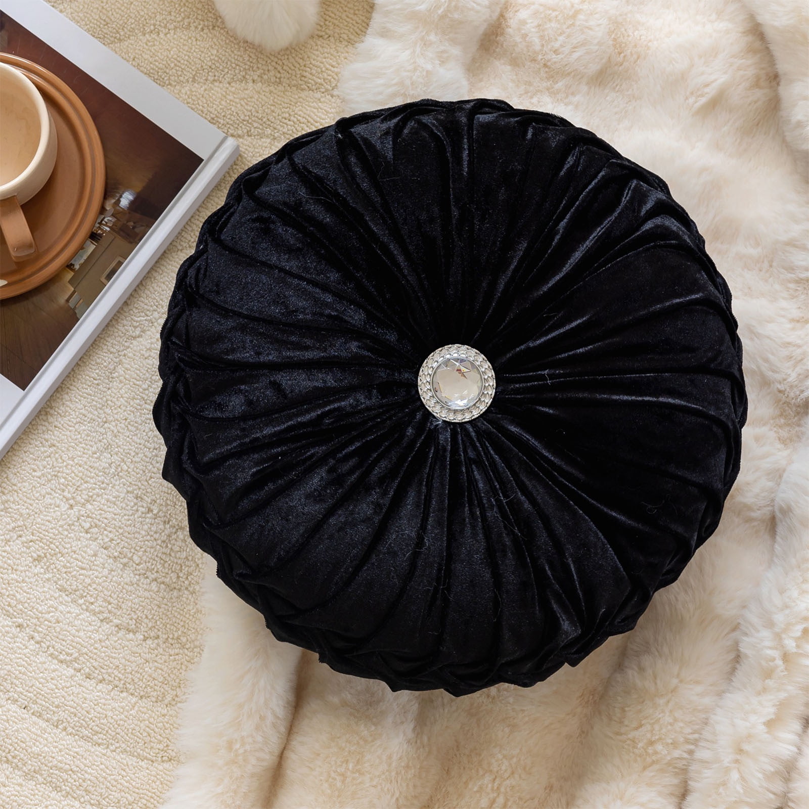 Round Velvet Sofa Pillow, Bedside Window Cushion, Soft Fabric Design ...