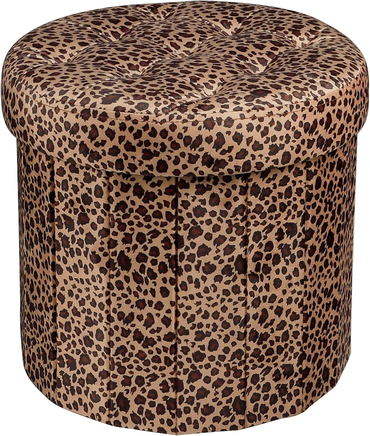 Round Velvet Storage Ottoman – 14" x 14" x 13" Foldable Footrest with ...