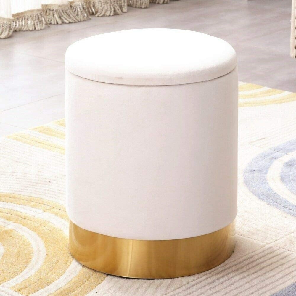 Round Velvet Storage Ottoman with Removable Lid, Multipurpose Footrest ...