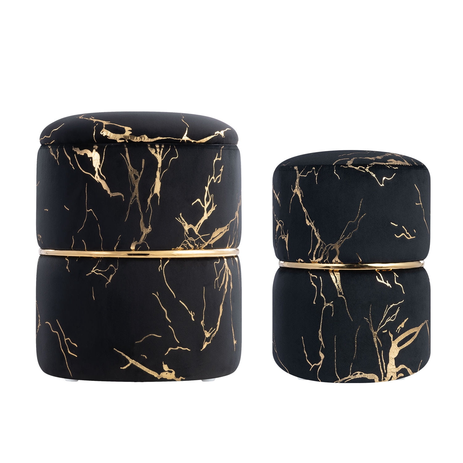 Round Velvet Storage Ottoman Vanity Stool Chair Upholstered Foot Rest ...