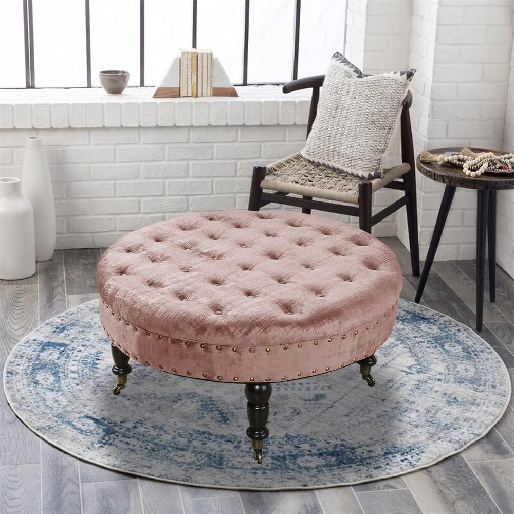 Round Velvet Tufted Coffee Ottoman 34" x 34" x 17" H Gardenia Modern ...