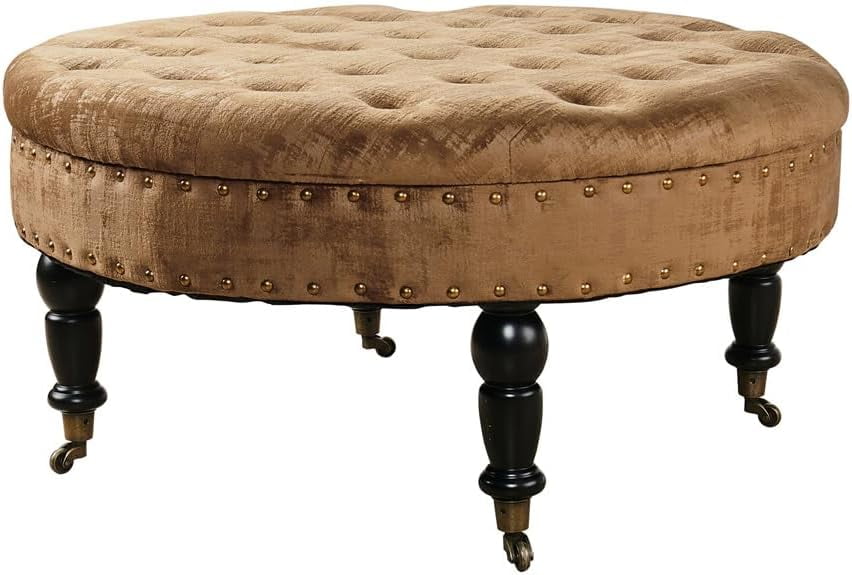 Round Velvet Tufted Coffee Table Ottoman 34" x 34" x 17" H Eden Modern ...