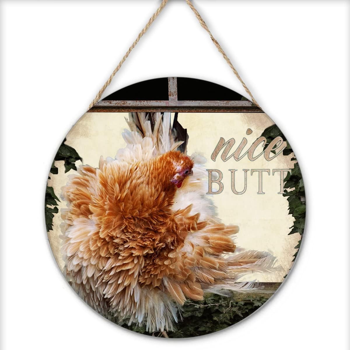 Round Vintage Wooden Sign Nice Butt Chicken Bathroom Wall Decor Wood ...