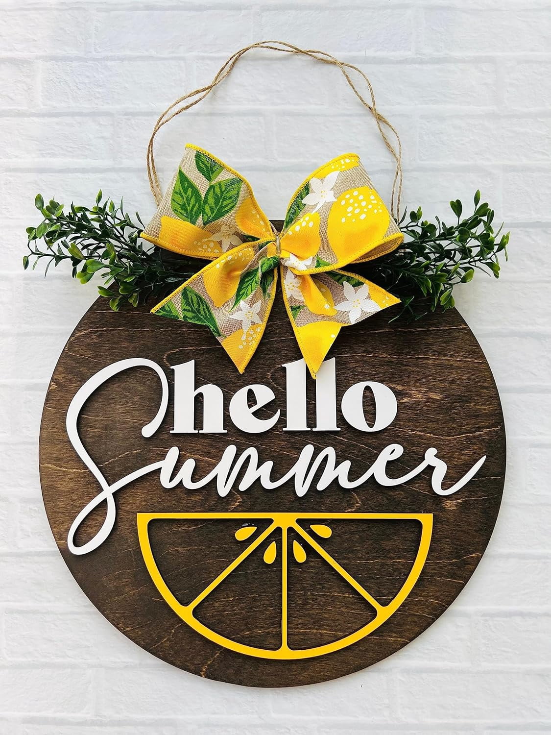 Round Vintage wooden sign Hello Summer Lemon Door Hanging, Summer Sign ...